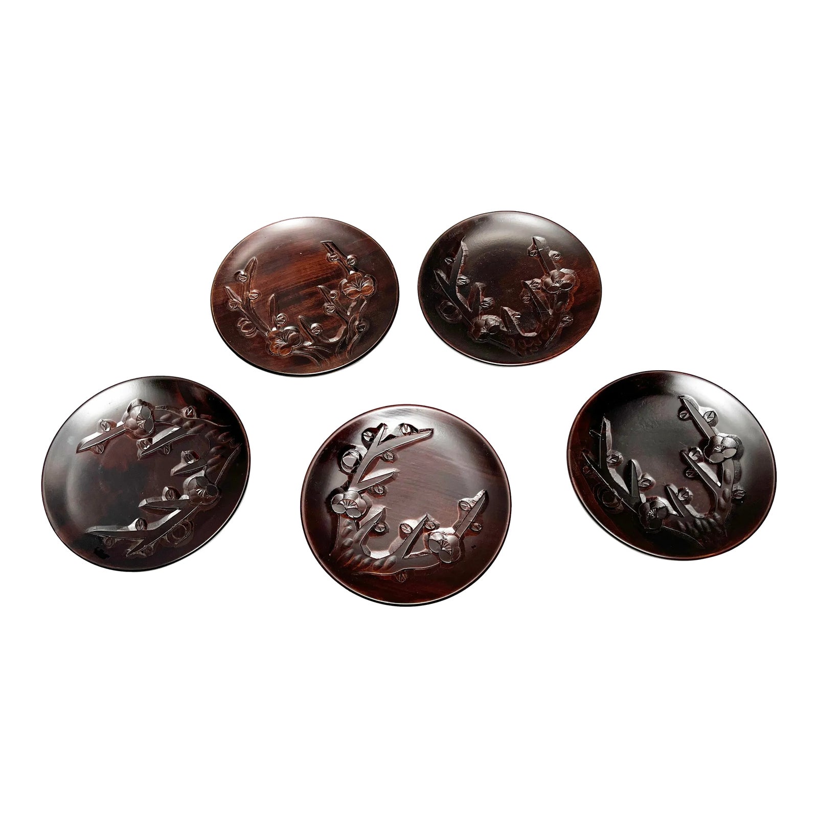 Mid-Century Modern Lacquered Hand Carved Cherry Blossom Wooden Small ...