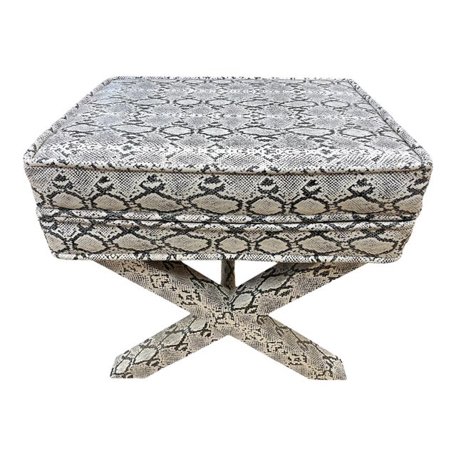 Mid 20th Century Billy Baldwin Style Python Leather X-Base Ottoman ...
