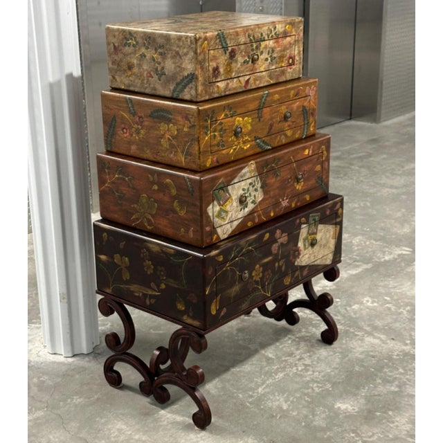 Vintage Hand Painted Stacked Up Trunk Style Dresser | Chairish