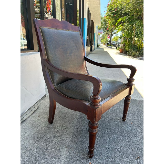 1960s Vintage British Colonial Style Plantation Armchair With Faux ...