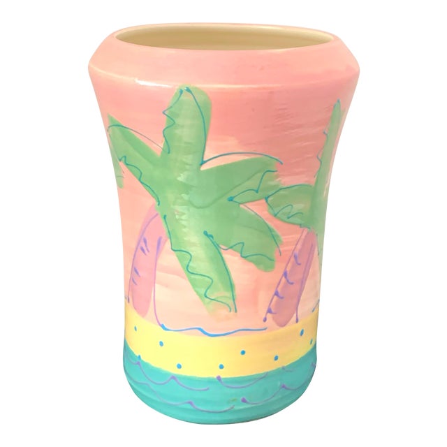 Vintage Palm Trees Beach Pottery Vase - Handmade Studio Artist and ...