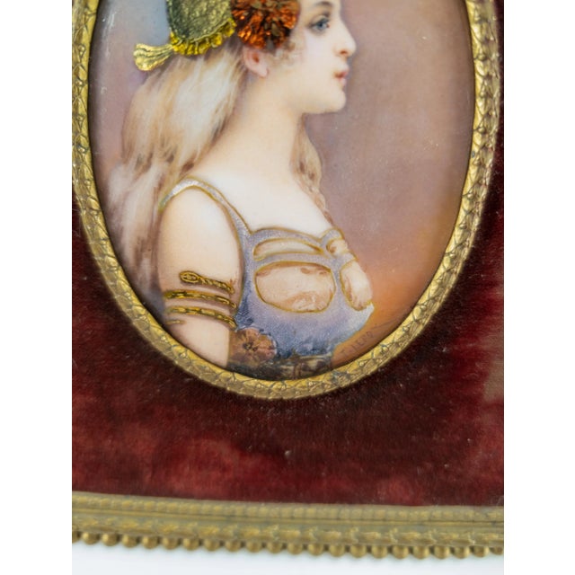 Early 20th Century French Limoges Enamel Portrait of a Beautiful Woman in Gilt Bronze Frame ...