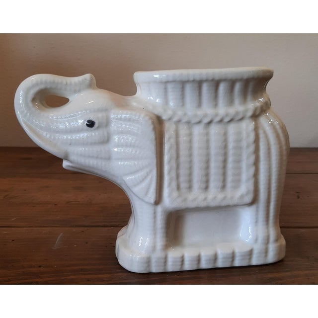 White Pottery Ceramic Elephant Planter | Chairish