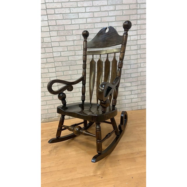 Late 20th Century Vintage Yugoslavian High Back Wood Rocking Chair ...