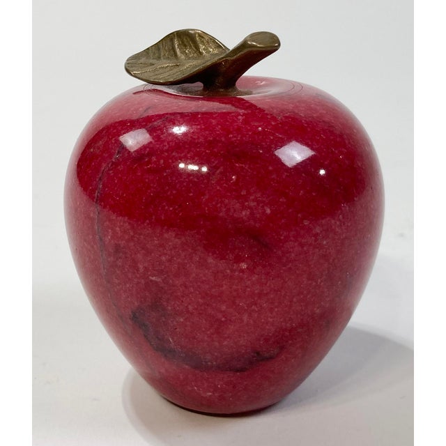 Vintage Red Marble Apple With Brass Stem Paper Weight | Chairish