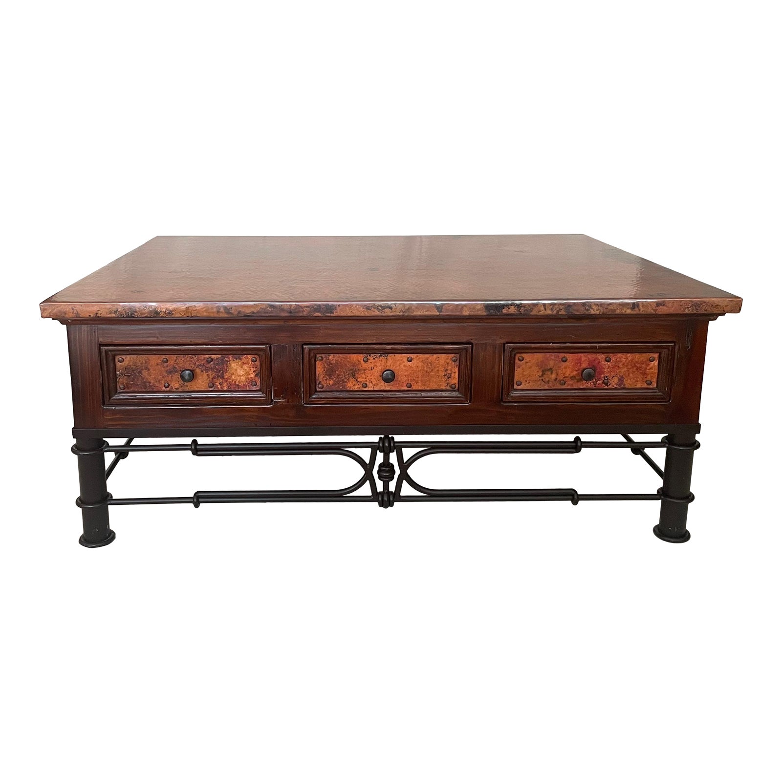 Hammered Copper Top Coffee Table With 6 Drawers | Chairish