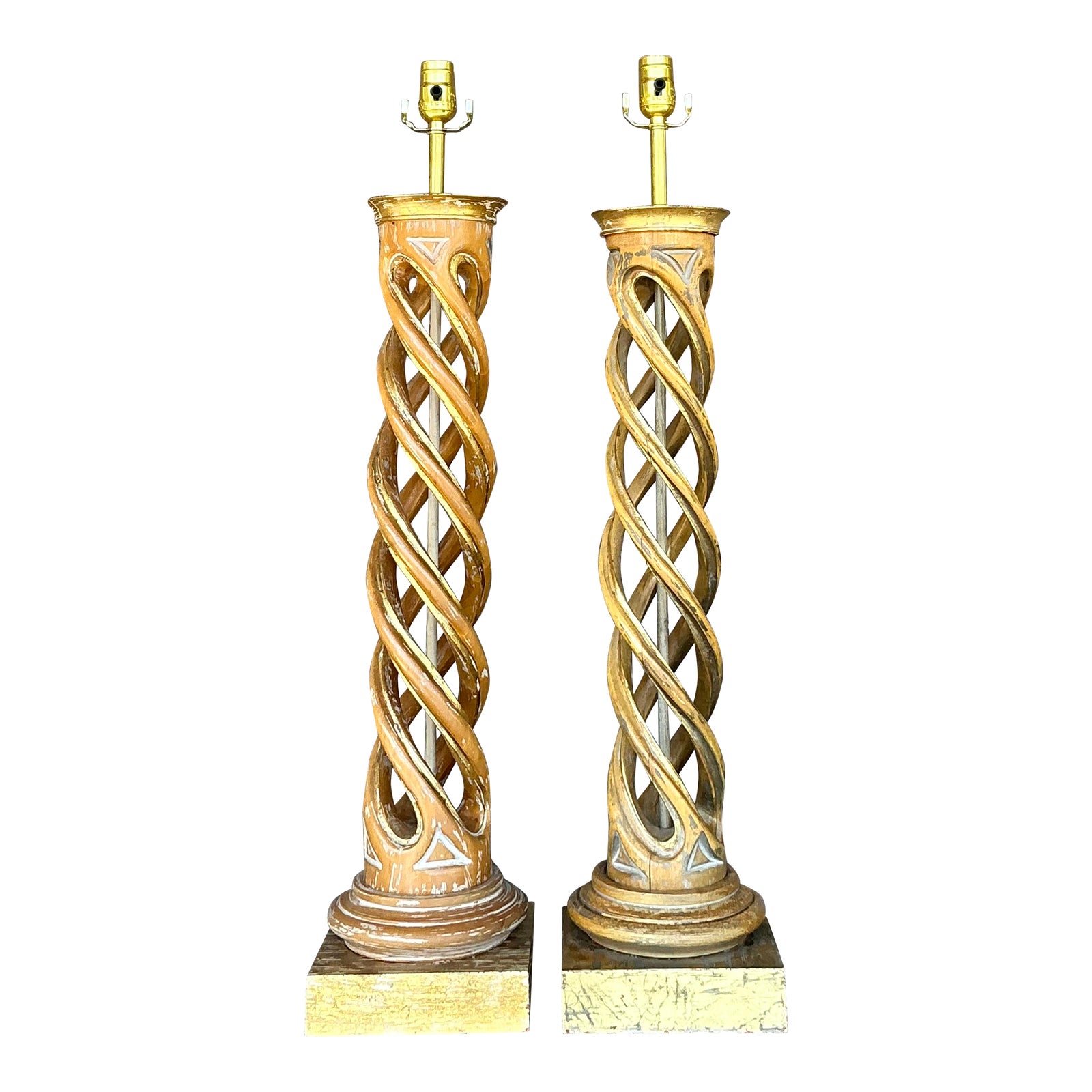 Vintage Boho Gilt Tipped Twist Lamps - A Pair | Chairish