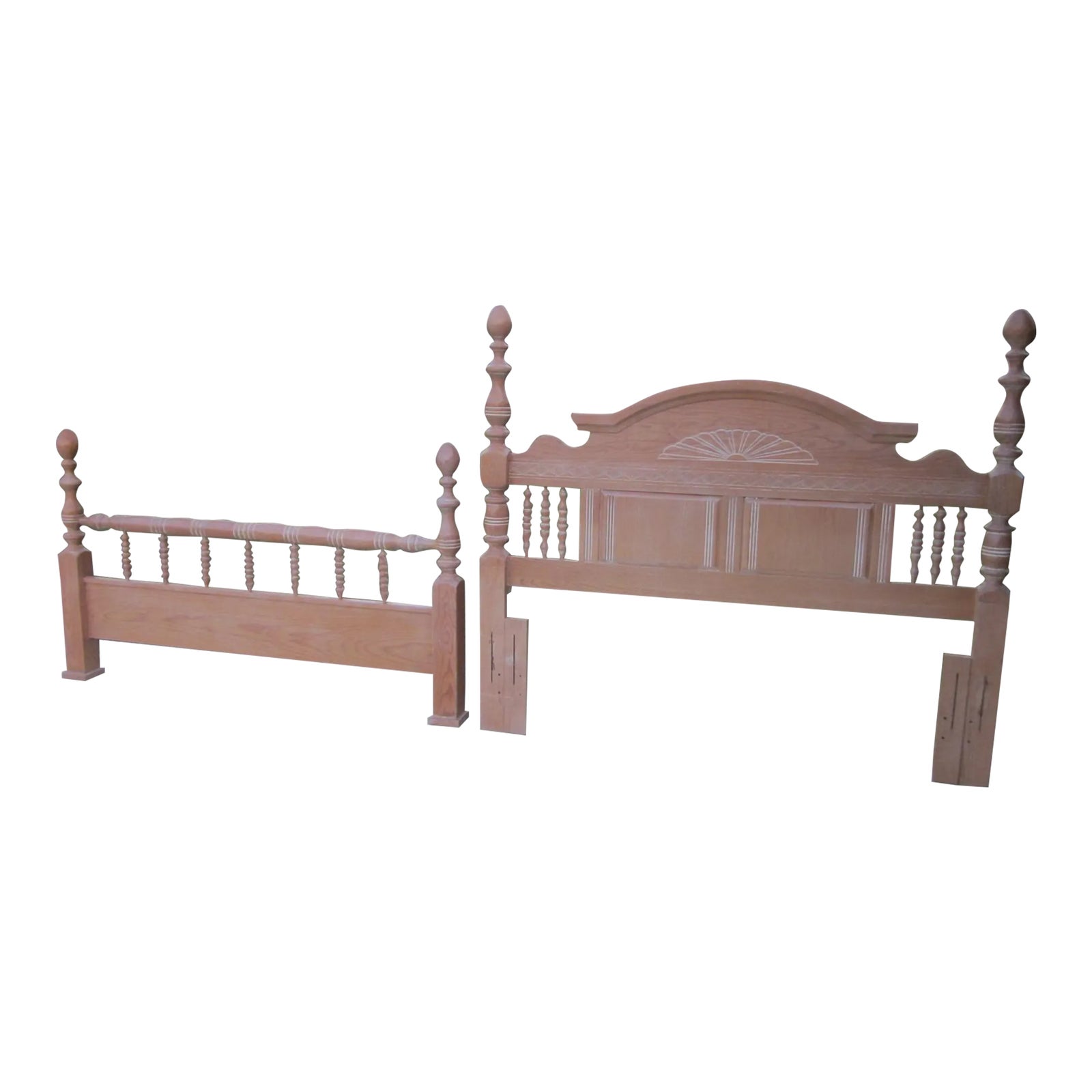 1980s Vintage White Wash Wood Queen Headboard Foot Board Santa Fe Style ...