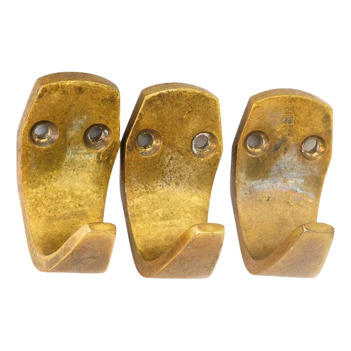 Small Vintage Brass Hooks, 1950s, Set of 3 | Chairish