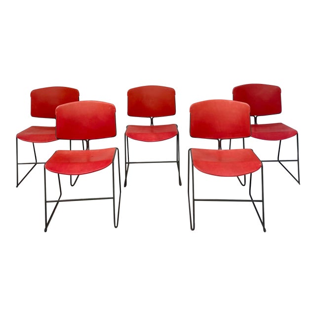 Vintage Set of 5 Steelcase Max Stacker Red Chairs | Chairish