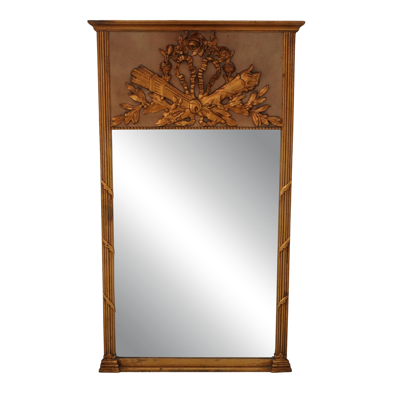 Vintage French Style Torch Carved Top Mirror | Chairish