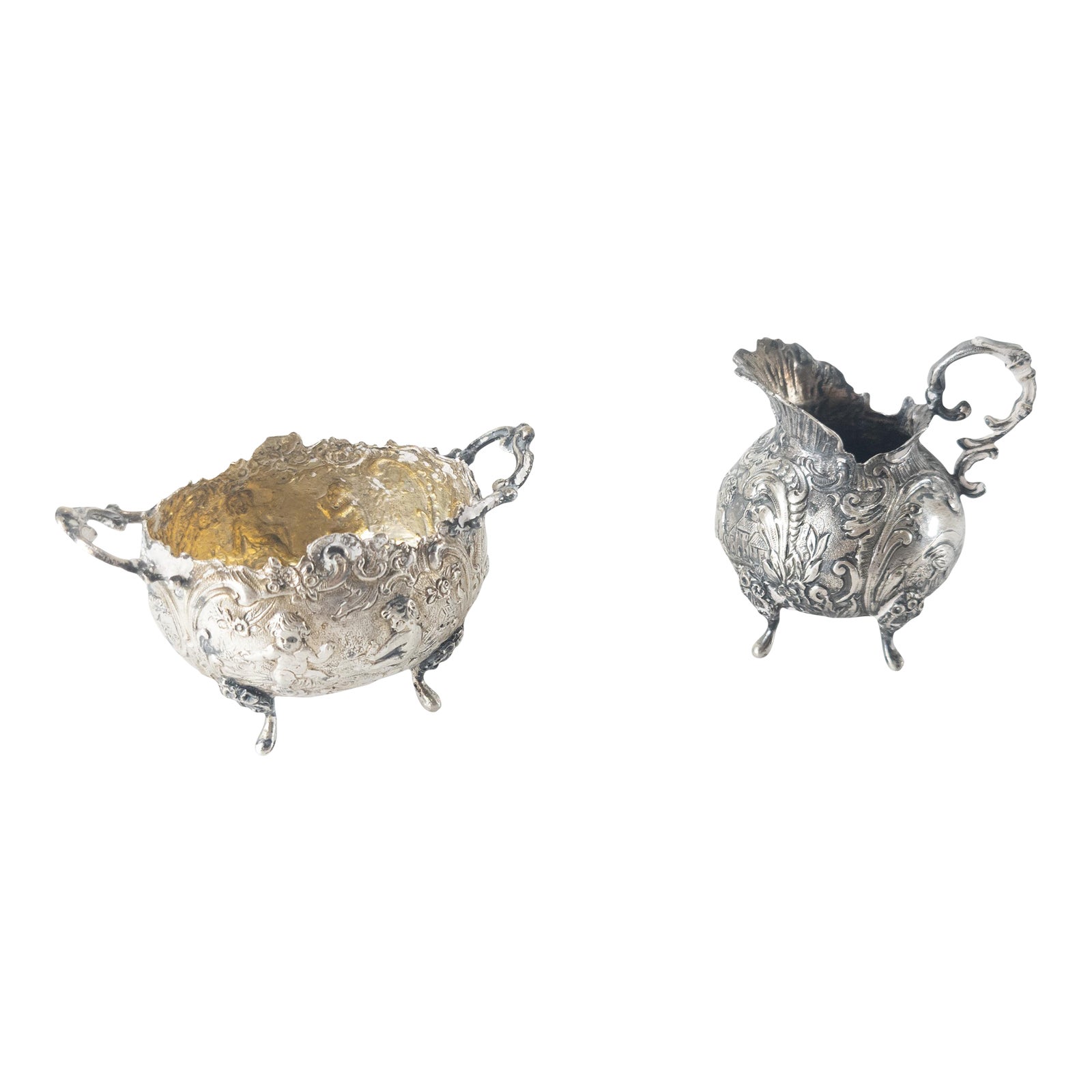 19th Century German .800 Silver Demitasse Sugar and Creamer Set | Chairish