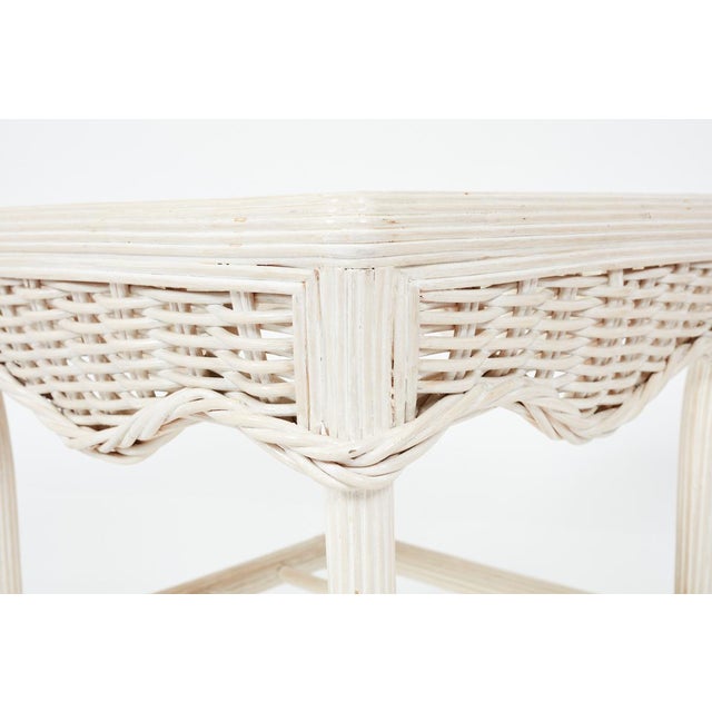 Vintage 1980s Thick Whitewashed Wicker Square End Table | Chairish