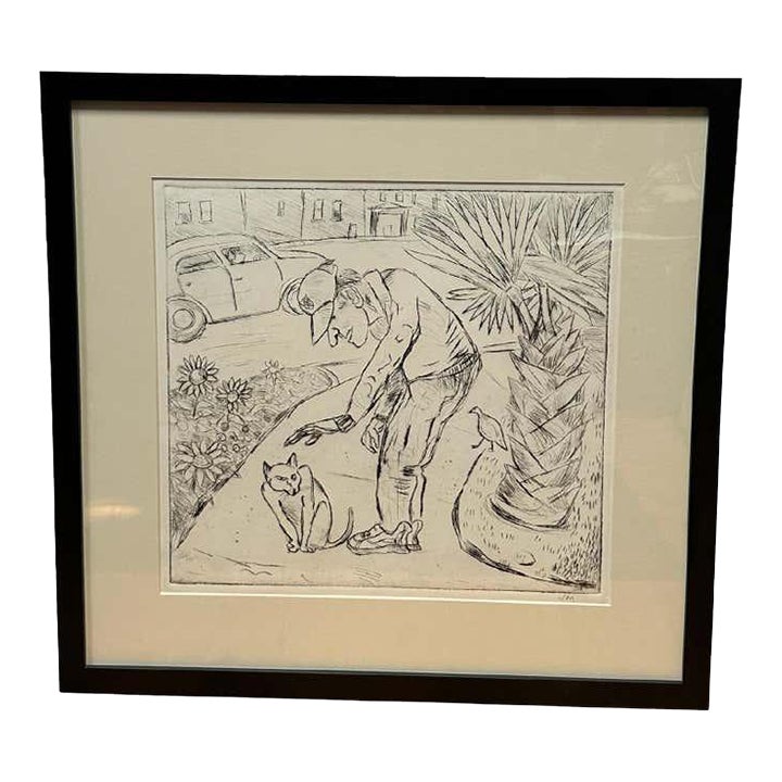 "Reluctant Cat" Satirical Drawing by John Marx | Chairish