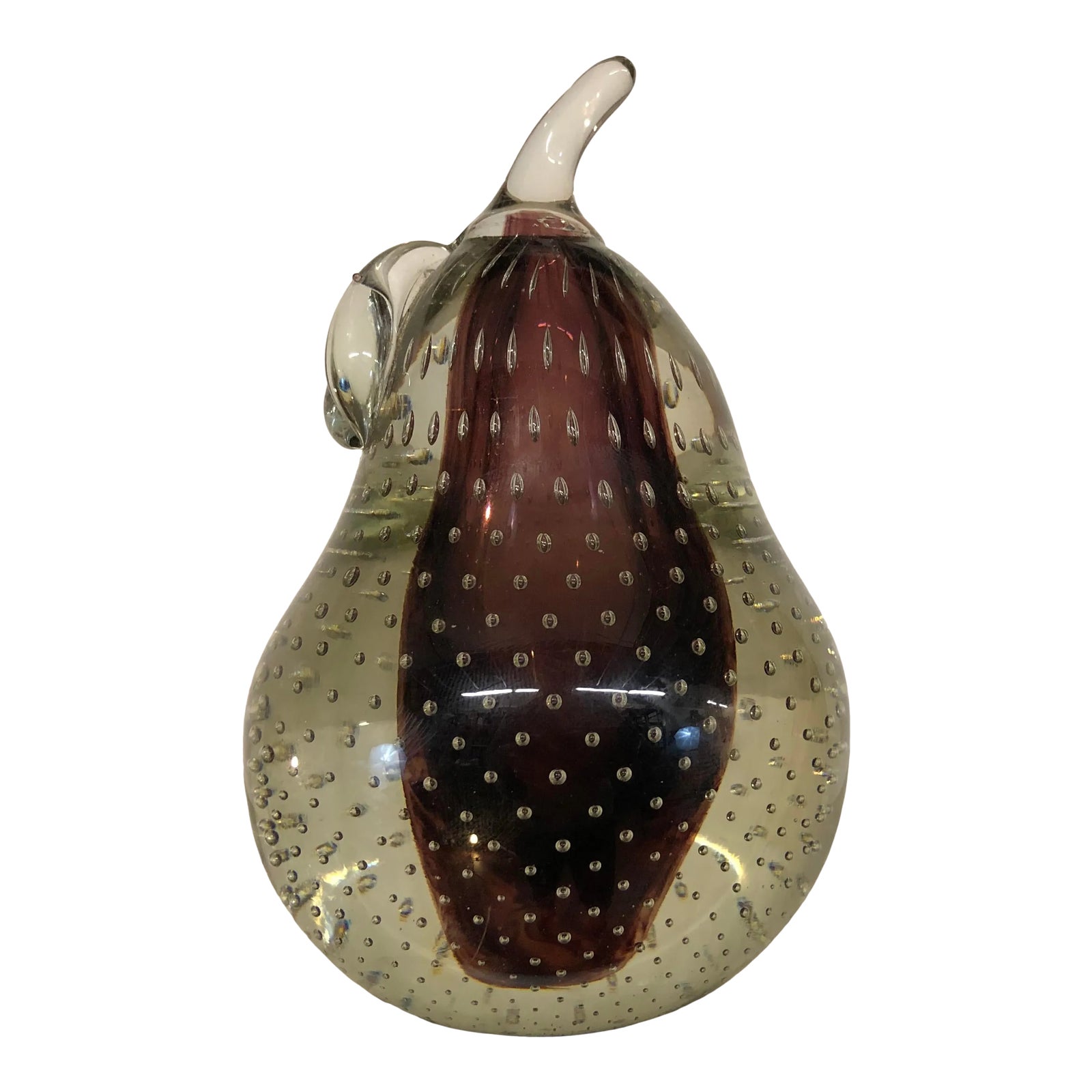 Vintage Studio Art Glass Murano Style Pear Sculpture Paperweight | Chairish