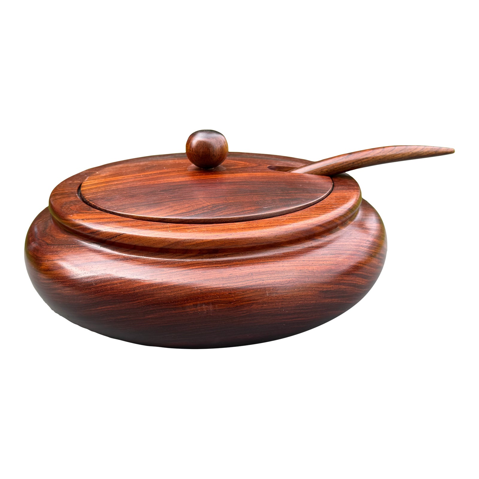 Large 1990s Handcrafted Turned Cocobolo Wood Tureen Lidded Bowl With ...