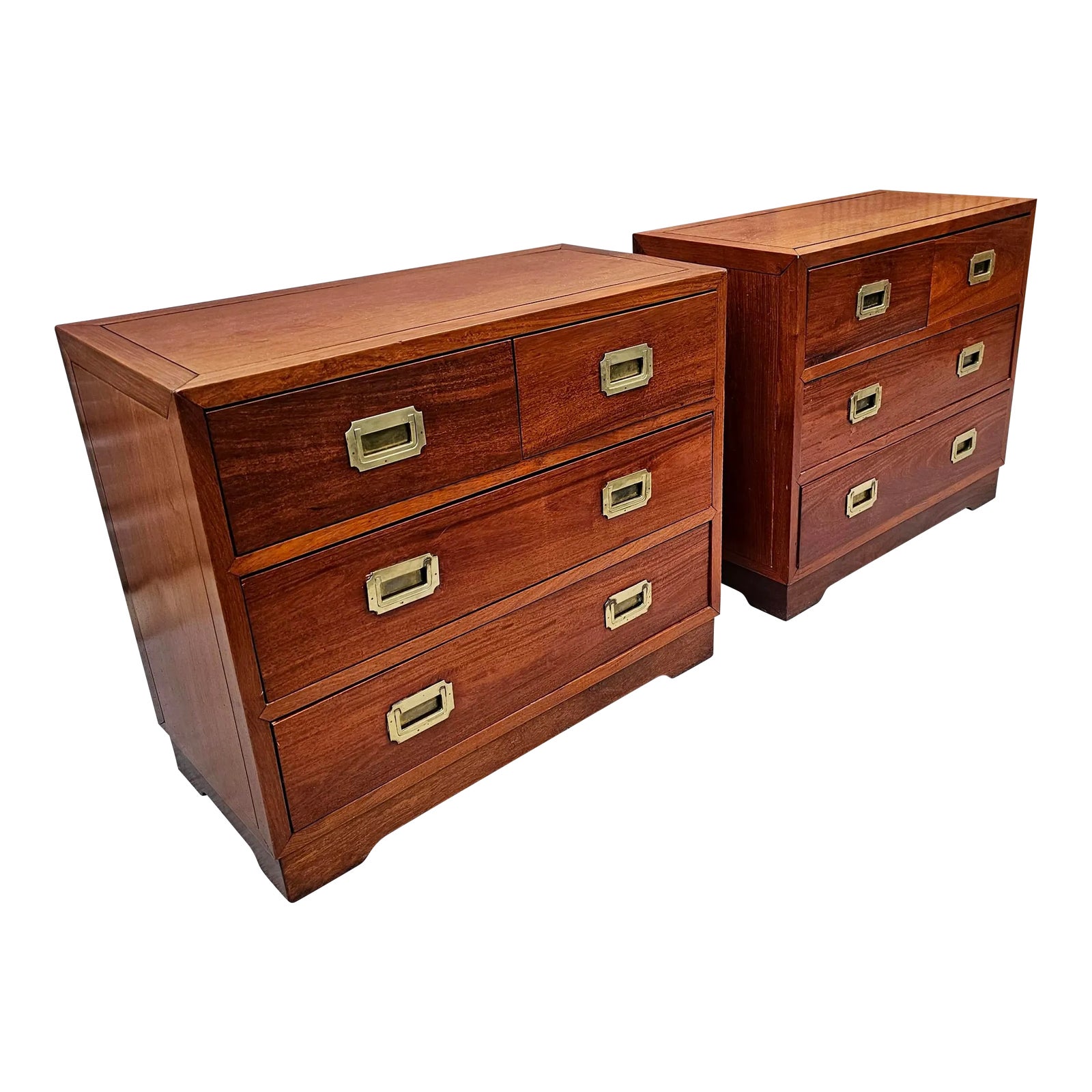 Mid 20th Century Pair of Rosewood Asian Campaign Chests | Chairish