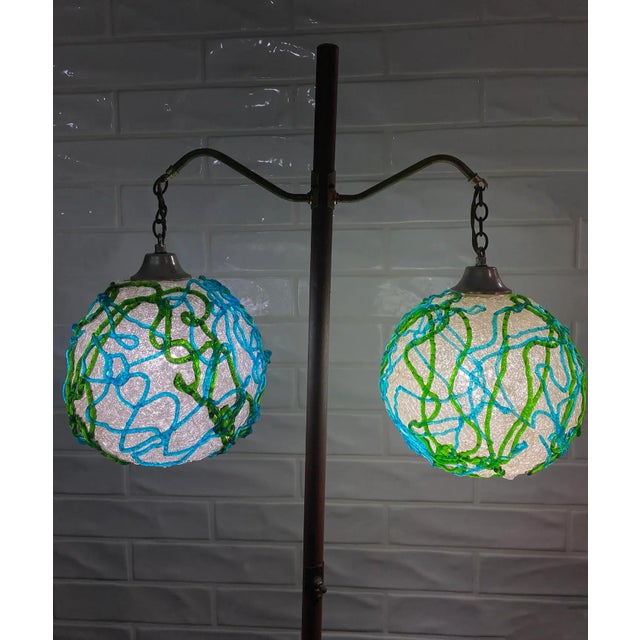 Mid-Century Atomic Spaghetti Lucite Green & Turquoise Floor Lamp | Chairish
