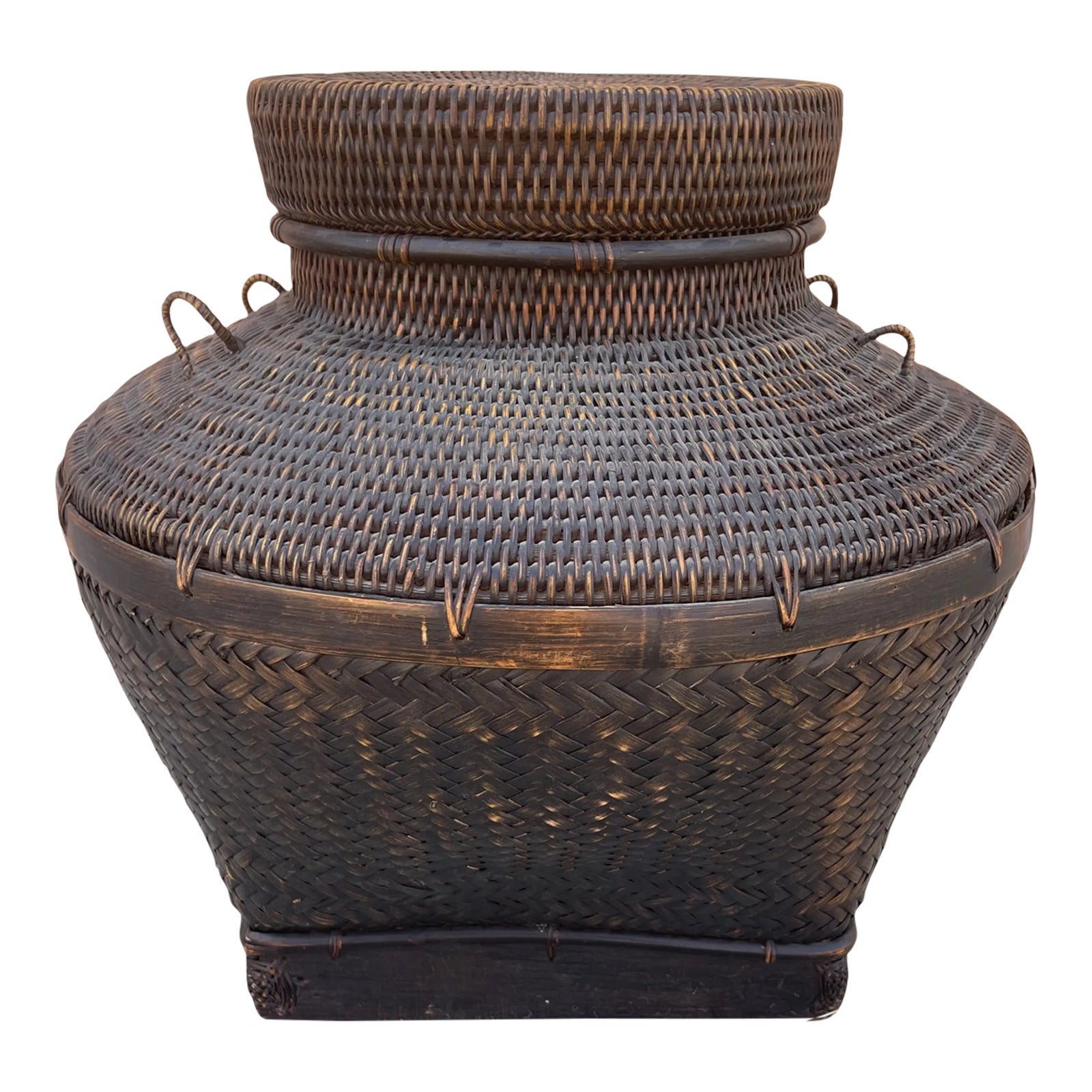 Handcrafted Tribal Woven Lidded Basket | Chairish