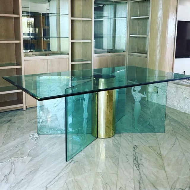1970s Art Deco Revival Illuminated Scenic Etched Glass Dining Table Chairish