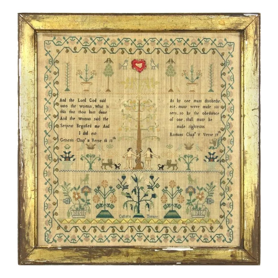 Cattern Turner - 19th C Religious Needlework Panel | Chairish