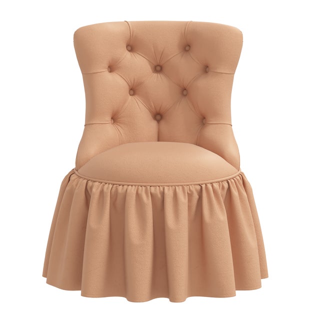 Tufted Vanity Chair with Skirt in Velvet Melon | Chairish