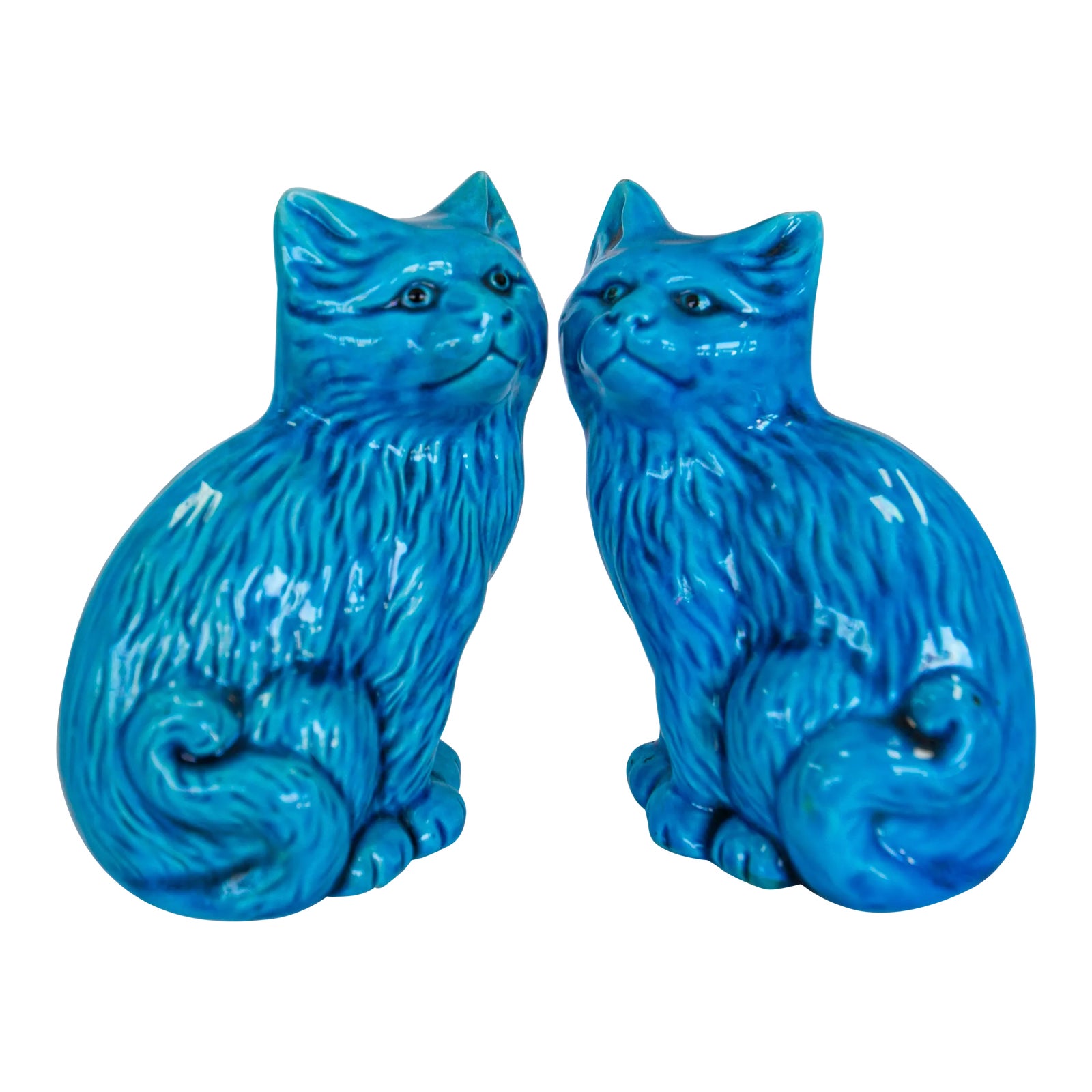 Pair of Vintage Blue Chinese Cats | Chairish