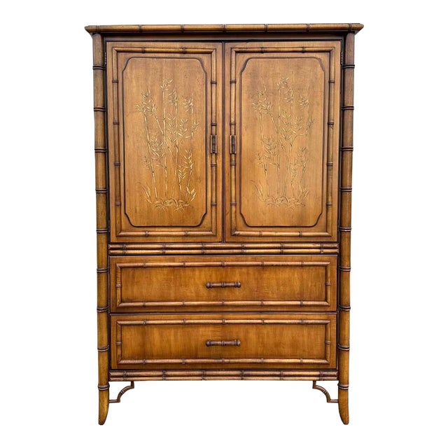 1970s Vintage Dixie Aloha Faux Bamboo Wood Armoire Dresser | Chairish