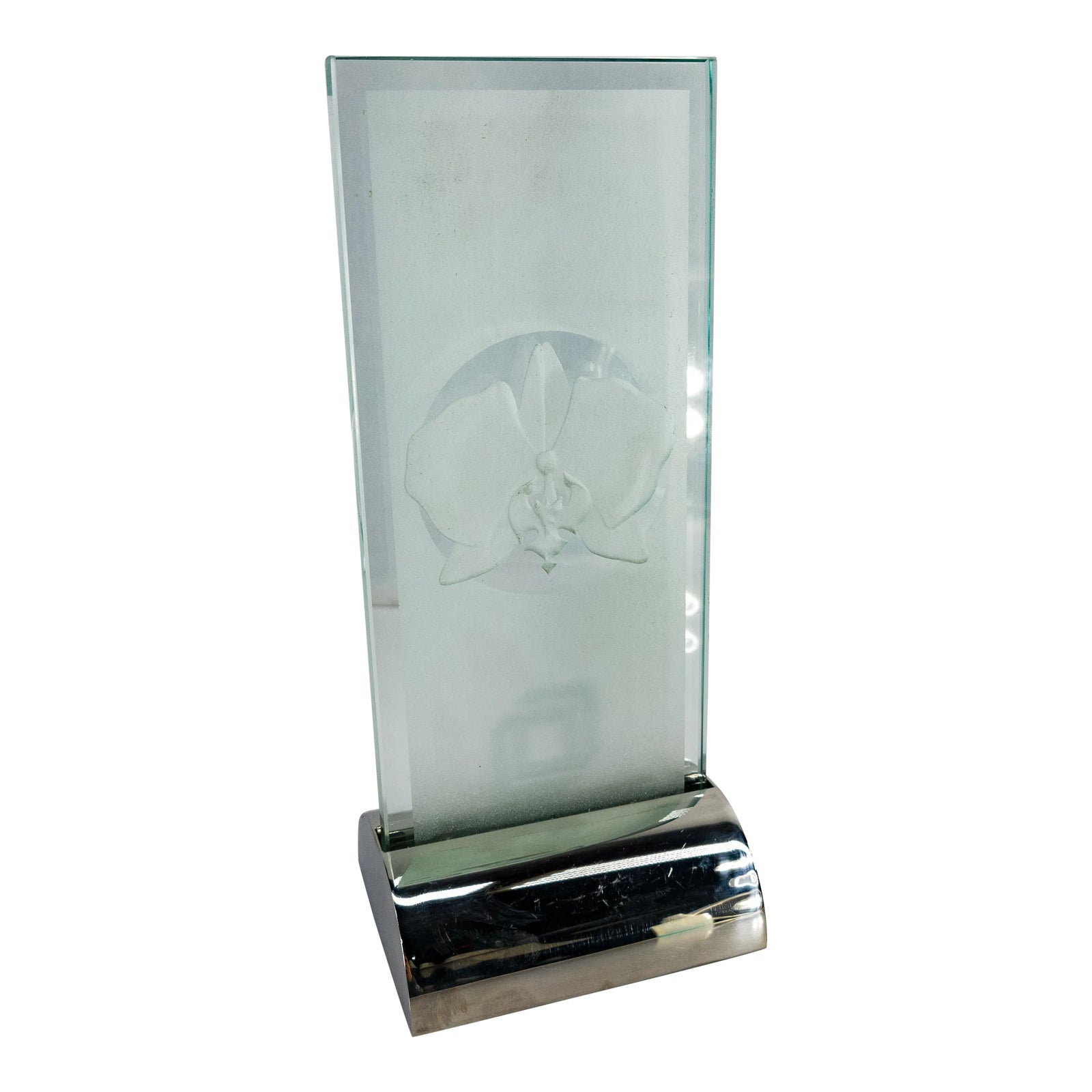 1980s Mid Century Frosted Art Glass Orchid Plaque | Chairish