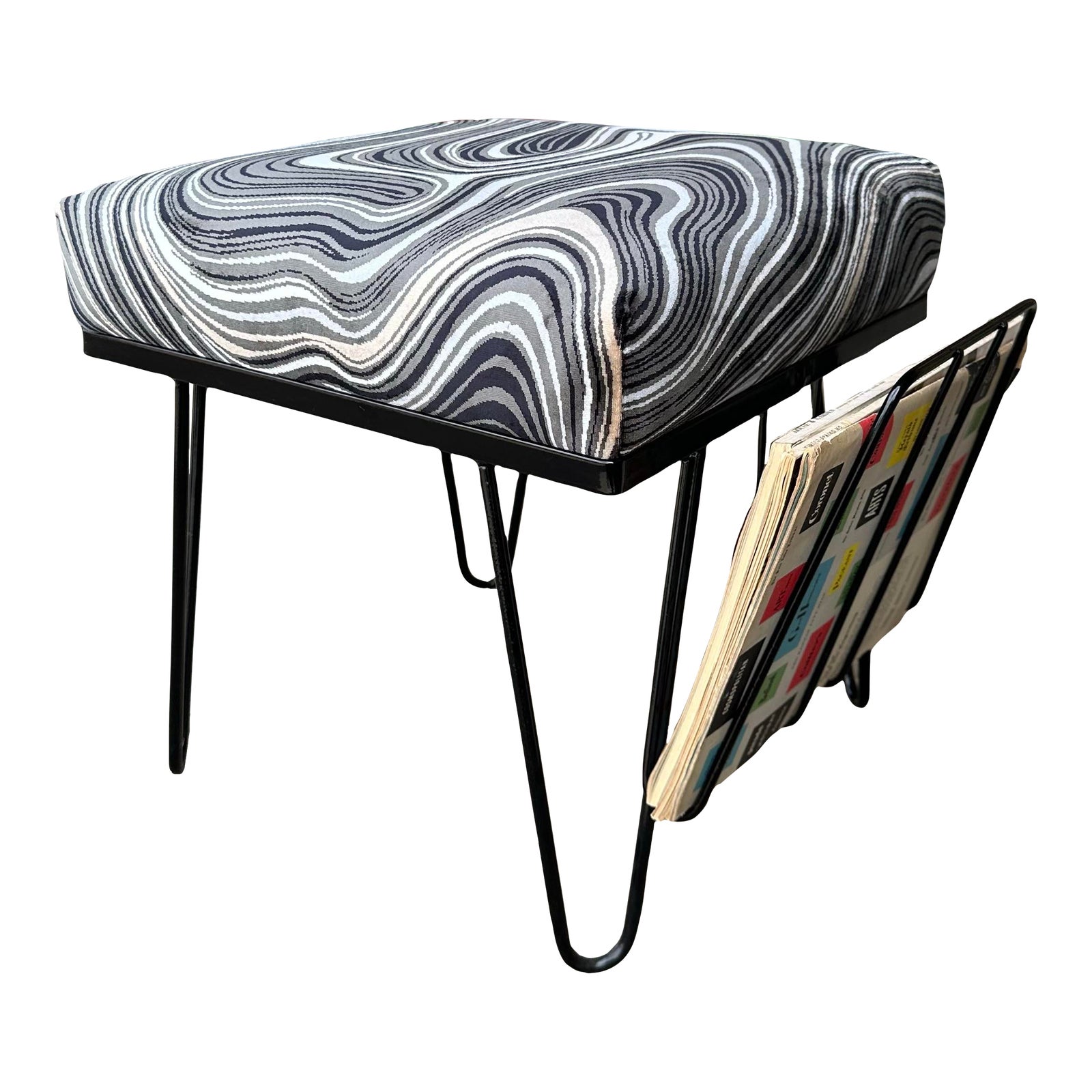 Reupholstered and Powder Coated Hairpin Leg Magazine Rack Ottoman ...
