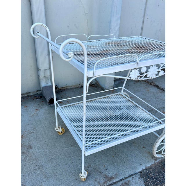 Vintage Wrought Iron White Bar Cart Attributed to Woodward Briarwood ...