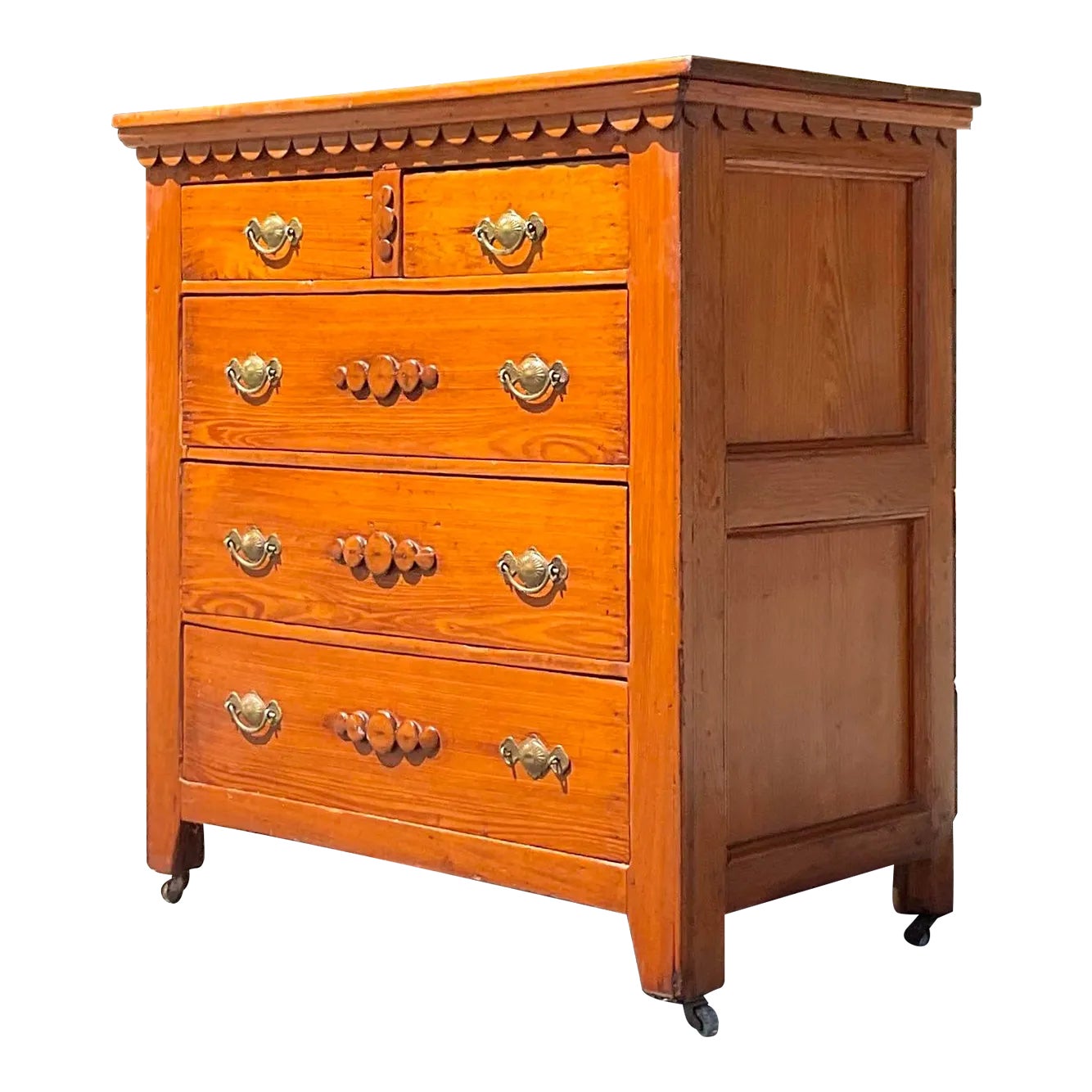 Mid 20th Century Vintage Boho Scalloped Chest and Drawers | Chairish