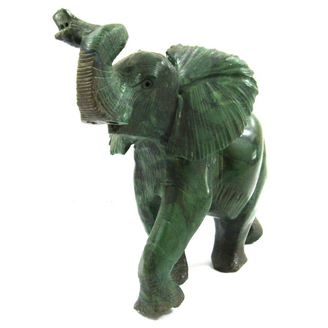 1940s Jade Elephant Polished Hand Carved Good Fortune Trunk Up and ...