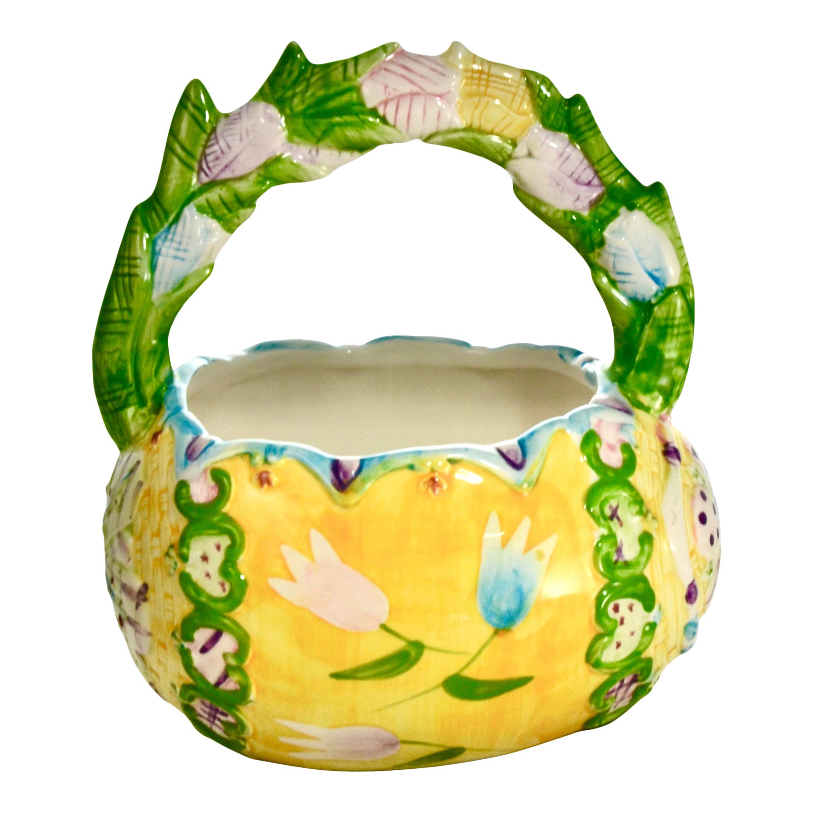 Spring Easter Basket Planter Raised Relief Ceramic | Chairish