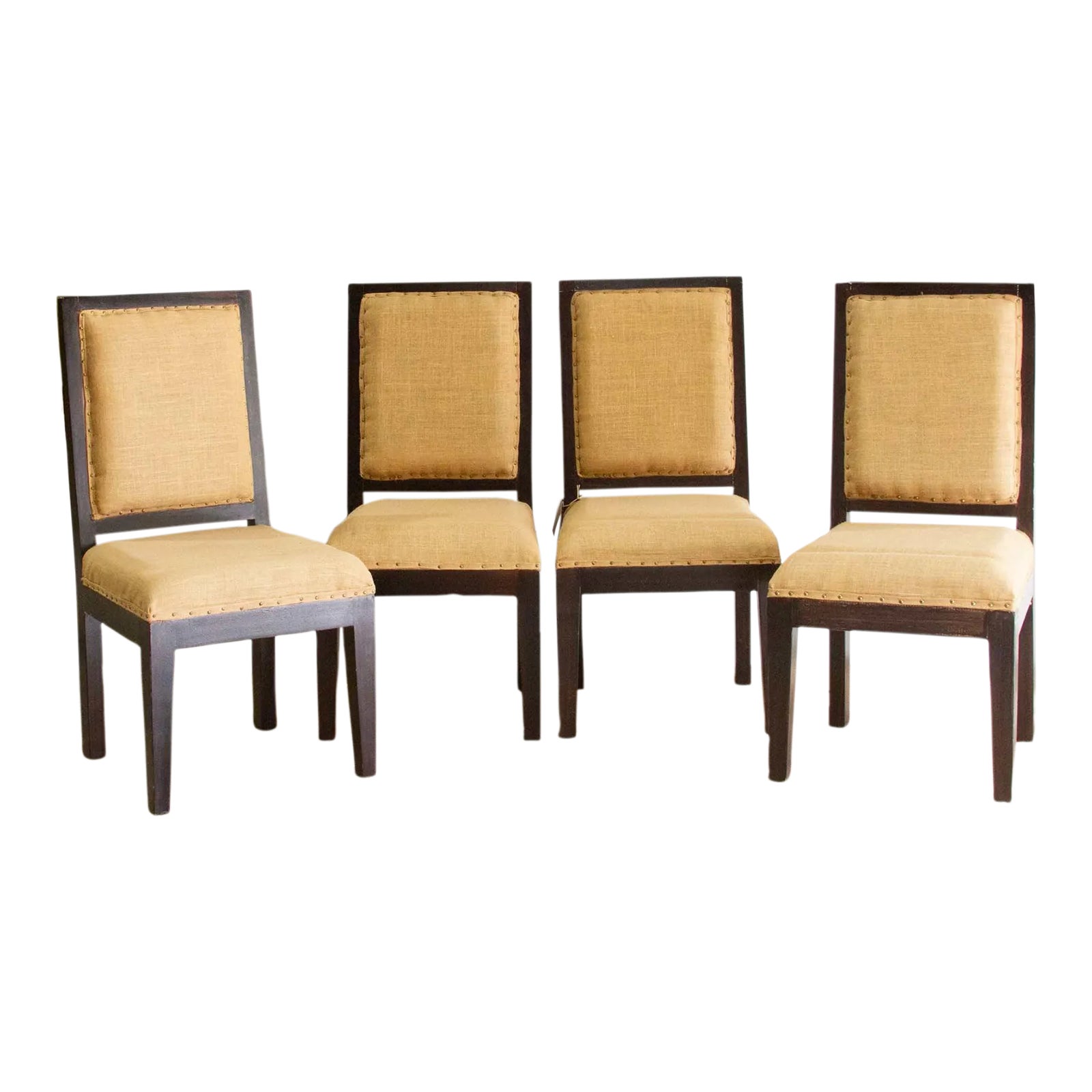 Set of Four Burlap Brown Dining Chairs | Chairish