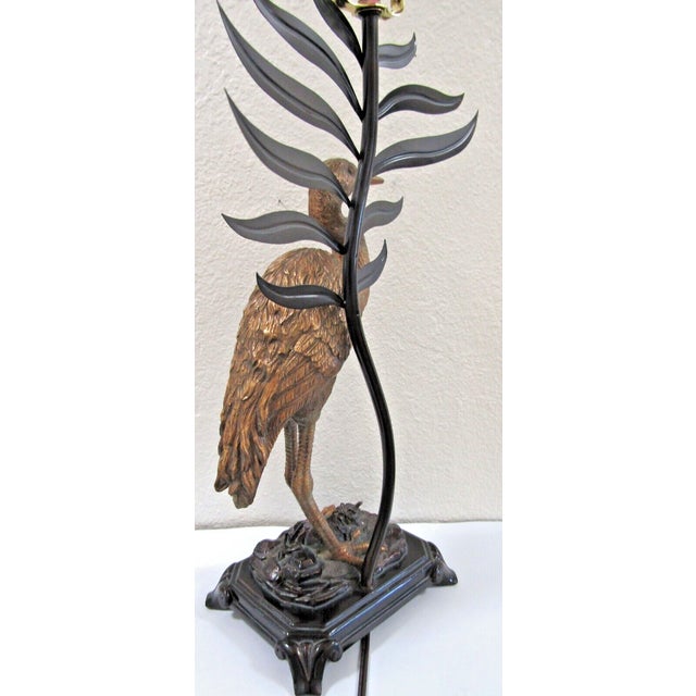 1990s Sculptural Gold Heron With Plant Left Facing Table Lamp | Chairish