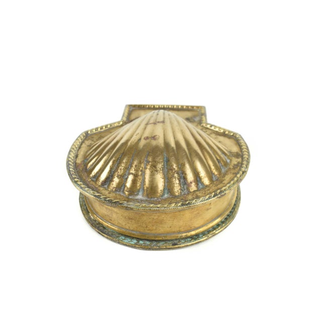 Mid 20th Century Solid Brass Hinged Clam Shell Trinket Jewelry Box ...