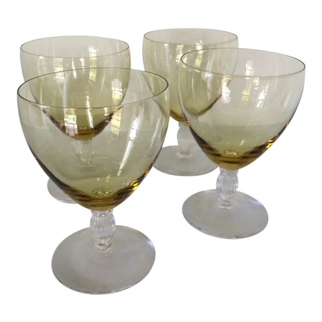 Vintage Clear Fluted Stem Canary Yellow Crystal Water Goblets - Set of ...