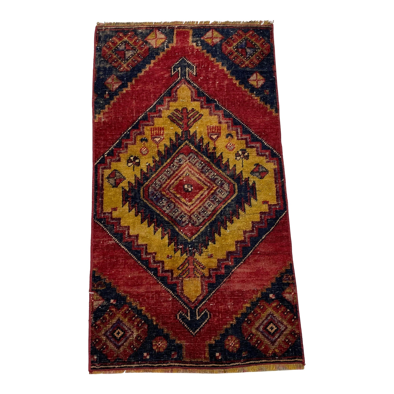 Small Turkish Vintage Door Mat Rug | Chairish