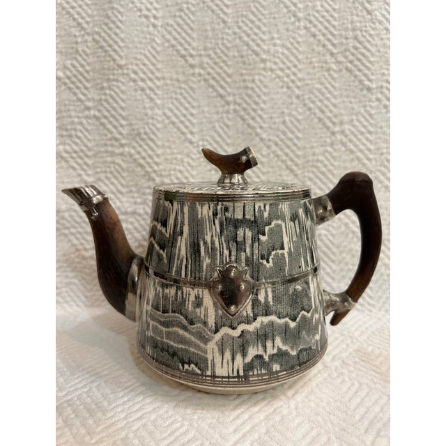 Antique Capper and Wood Faux Bois and Horn Earthenware Tea Set | Chairish