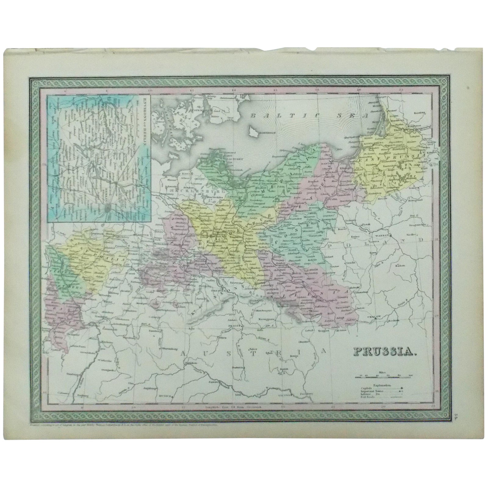 Map of Prussia & Berlin by Cowperthwait, 1850 | Chairish
