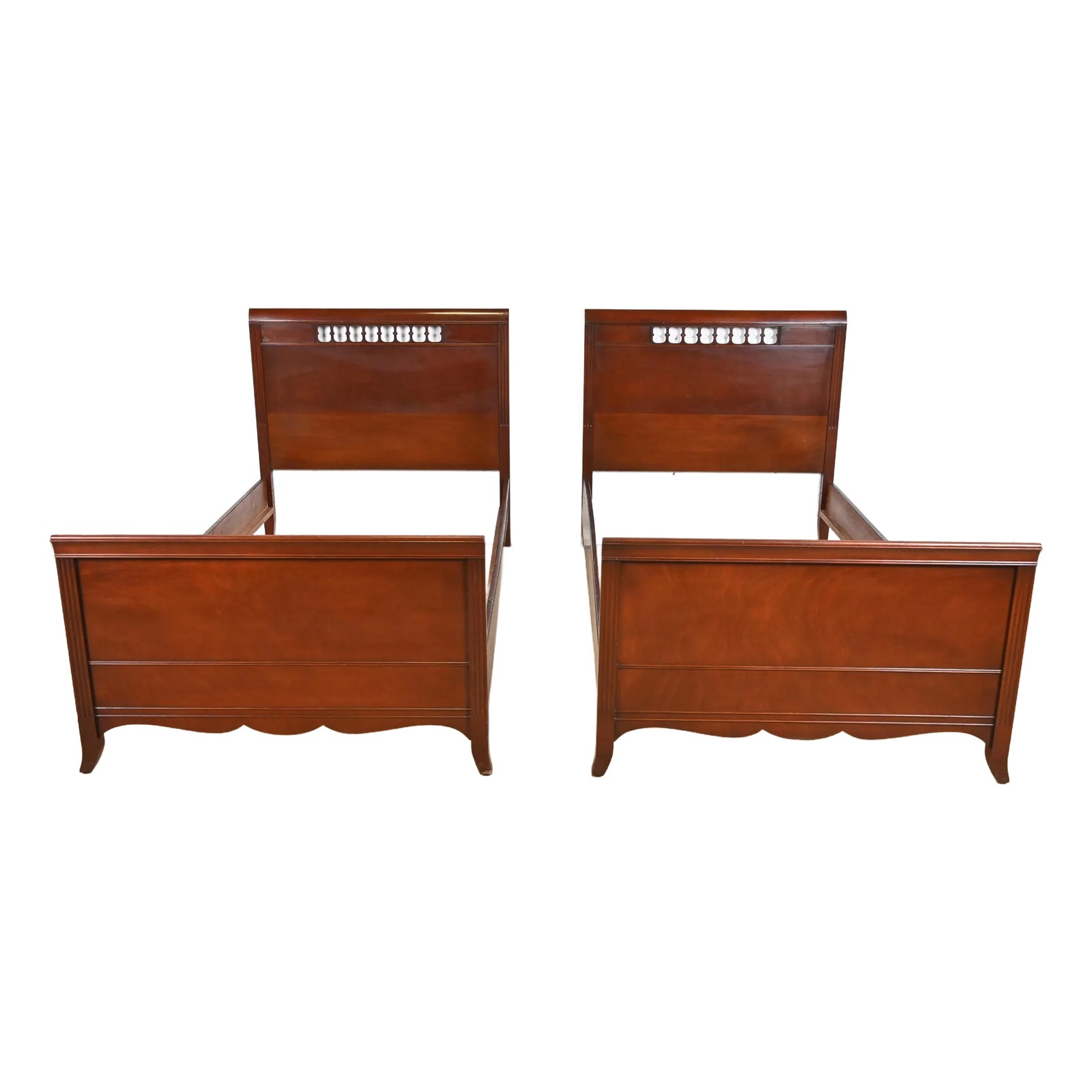 Regency Carved Mahogany Twin Beds by Fancher, Circa 1940s | Chairish