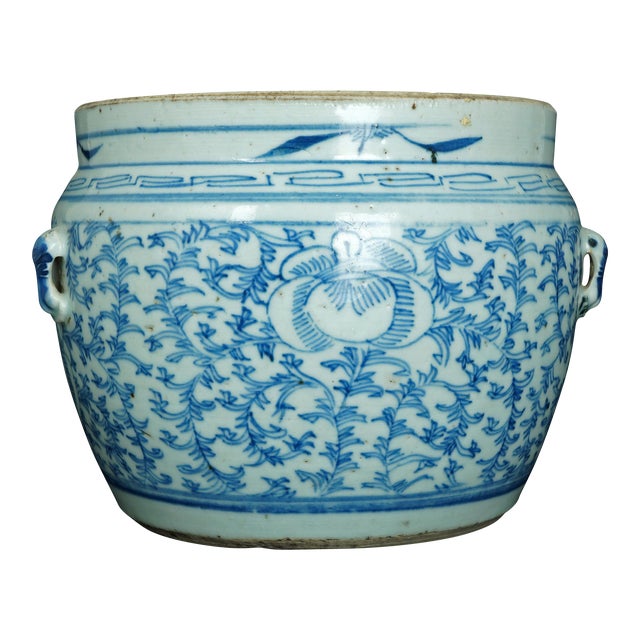19th Century Large Chinese Kitchen Qing Blue and White Jar/Pot With ...