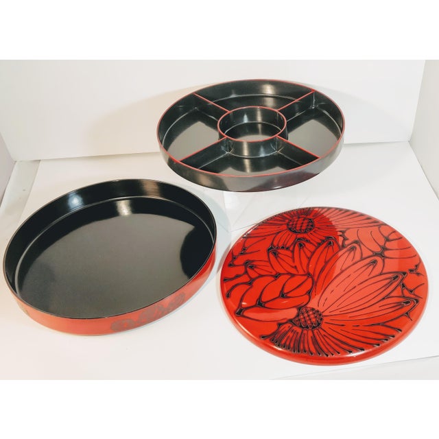 Vintage Japanese Red Lacquer Divided Box and Tray - Separates to Three ...