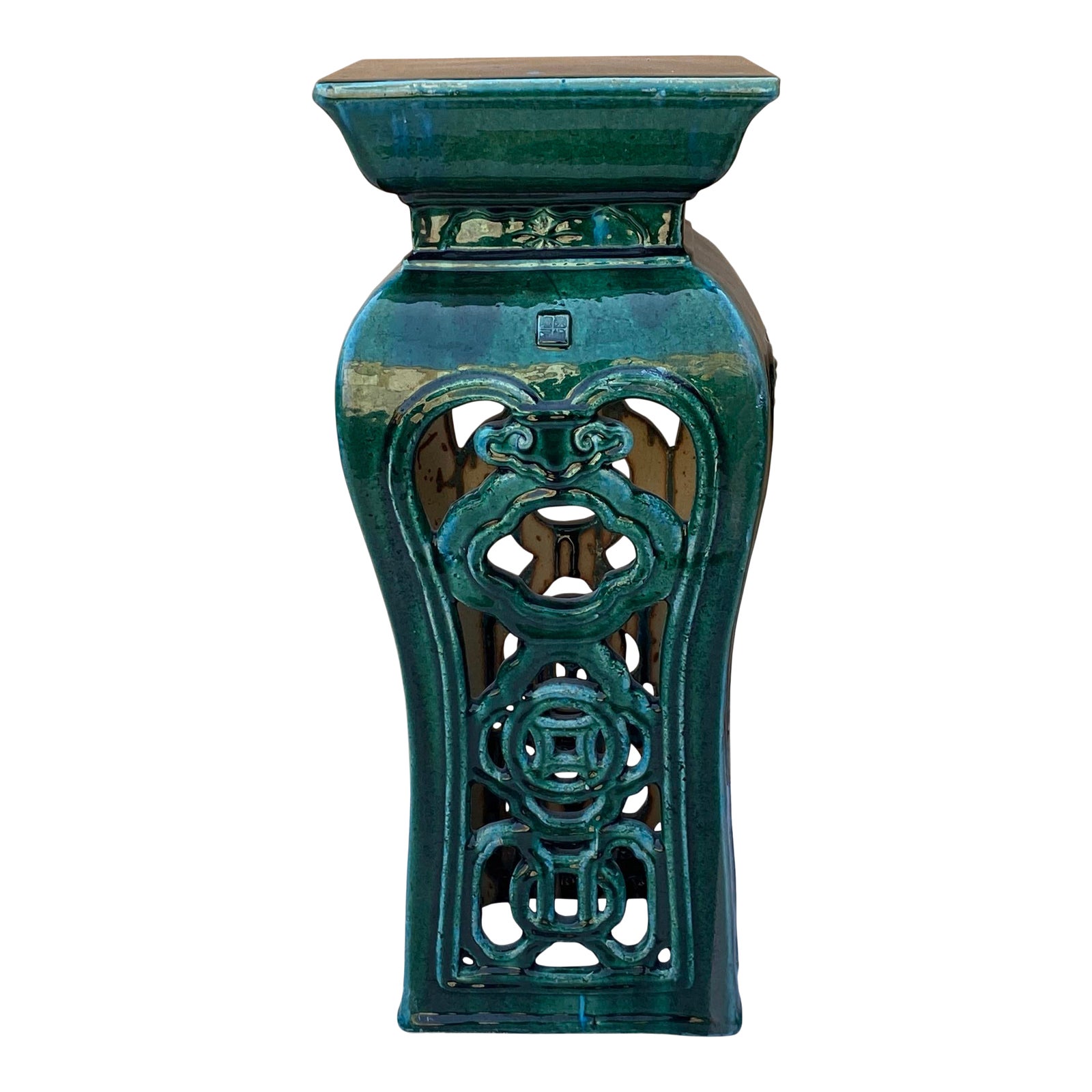 Ceramic Clay Green Square Tall Pedestal Table Flower Display Stand ...