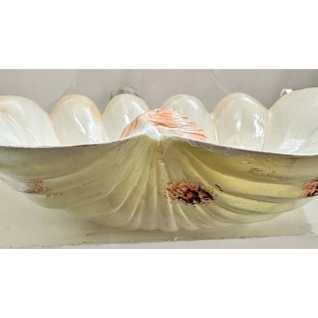 Large 1990s Wooden Hand Painted Decorative Clamshell | Chairish