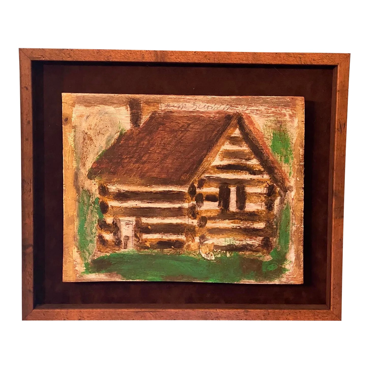 Jimmy Lee Sudduth “Cabin” Folk Art Painting | Chairish
