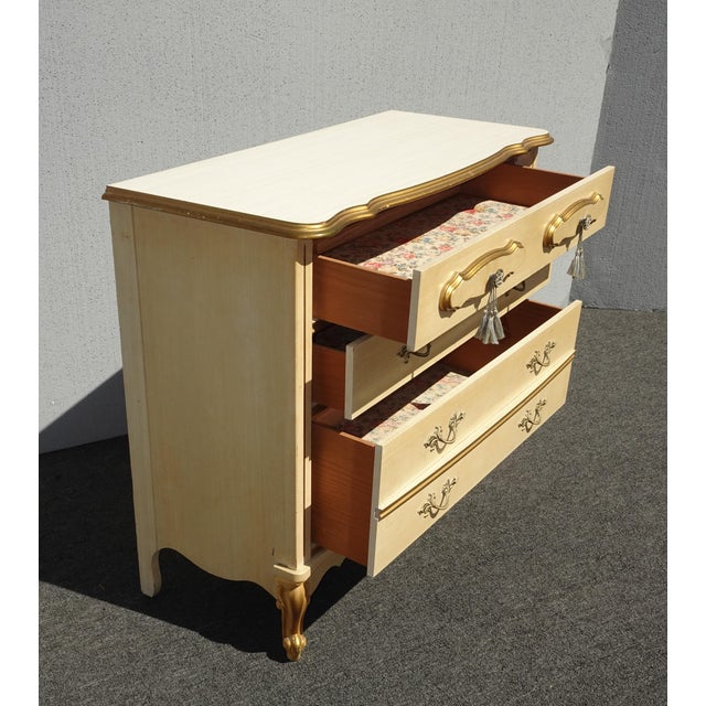1970's Vintage French Provincial Ivory & Gold Four Drawer Dresser by ...