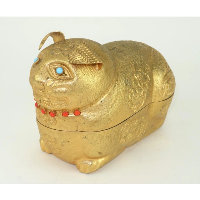 Saks Fifth Avenue Italian Gilt Metal Foo Dog Box | Chairish