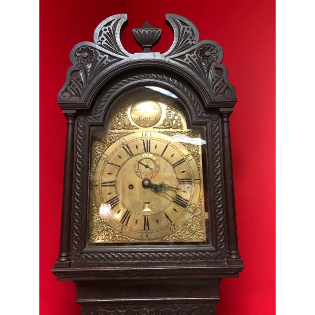 Mid 18th Century Georgian Manor House Carved Oak Tall Case Clock | Chairish